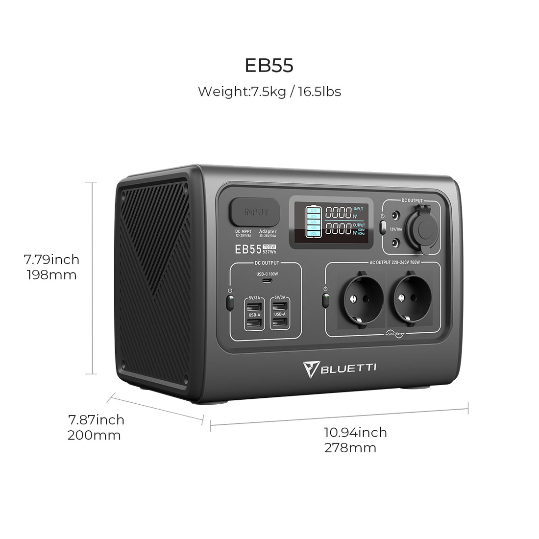 BLUETTI PowerOak EB55 Portable Power Station | 700W 537Wh